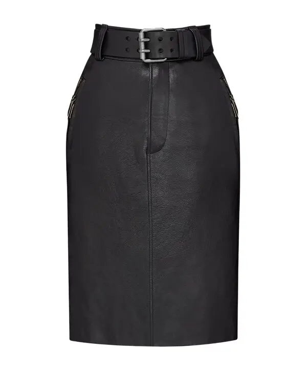 Saint Laurent Belted Pencil Skirt With Zippered Pockets - No