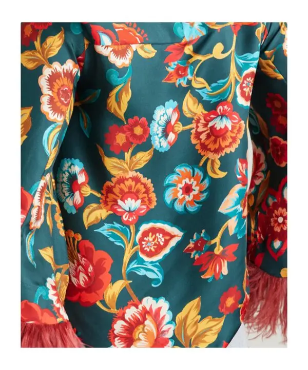 La DoubleJ Feather-trimmed Printed Cover-up