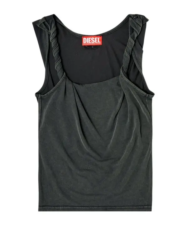 DIESEL® Ribbed Tank Top With Embroidered Logo - Gray