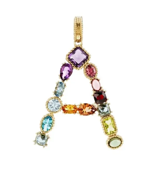 Dolce & Gabbana 18kt Yellow Gold A Initial Pendant With Multi-gemstone Embellishments - Multicolor