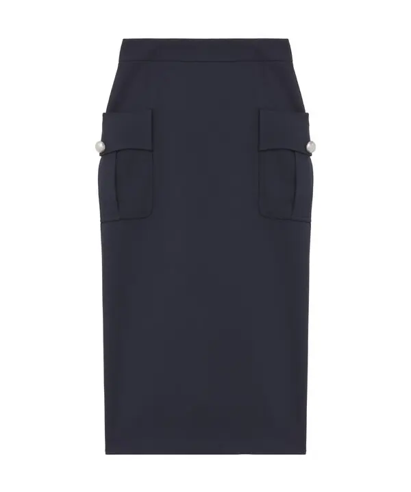 Alexander McQueen Low Rise Cargo Pocket Pencil Skirt - Navy