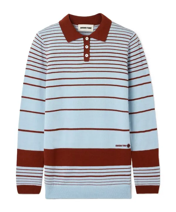 SHUSHU/TONG Striped Knitted Polo Sweater - Blue