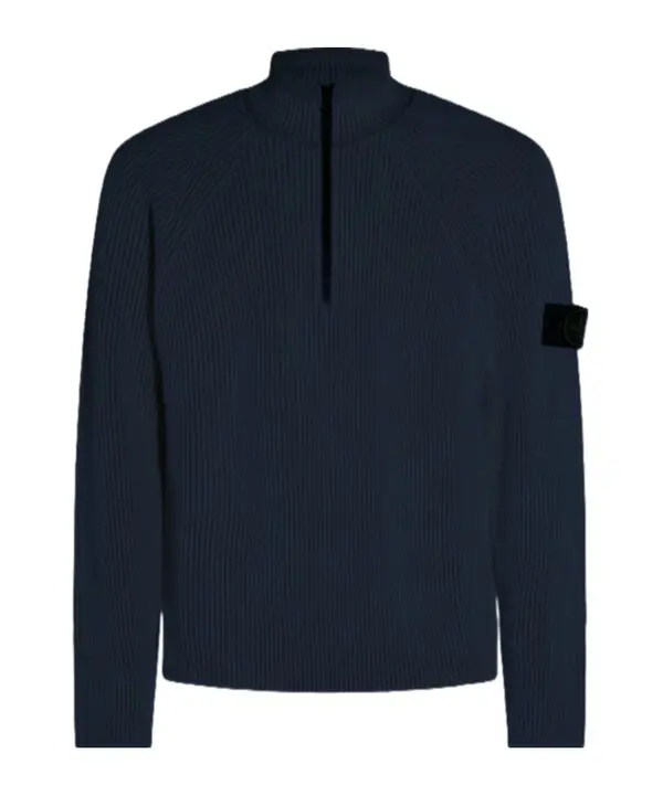 Stone Island Logo Patch Quarter Zip High Neck Sweater