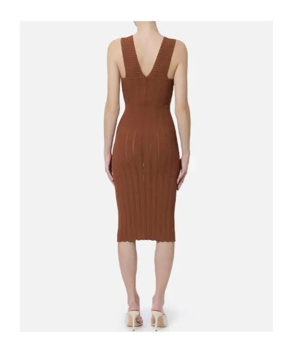 Elisabetta Franchi Sleeveless V-neck Midi Dress With Knitted Details