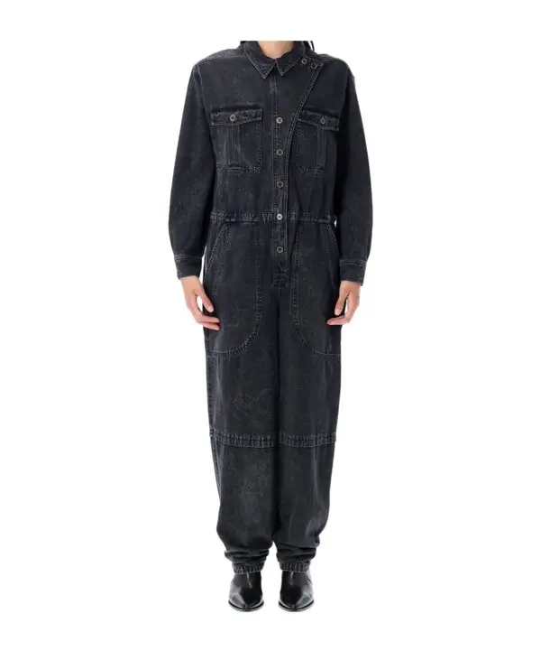 Isabel Marant Étoile Buttoned Flap-pocket Denim Jumpsuit - Black