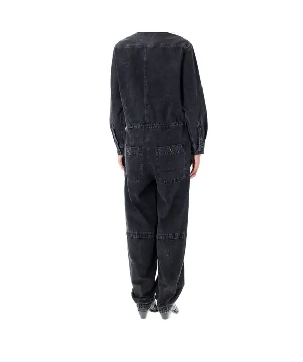 Isabel Marant Étoile Buttoned Flap-pocket Denim Jumpsuit - Black