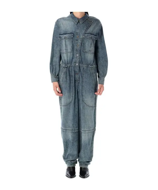 Isabel Marant Étoile Nadia Button-fastening Flap-pocket Denim Jumpsuit - Blue