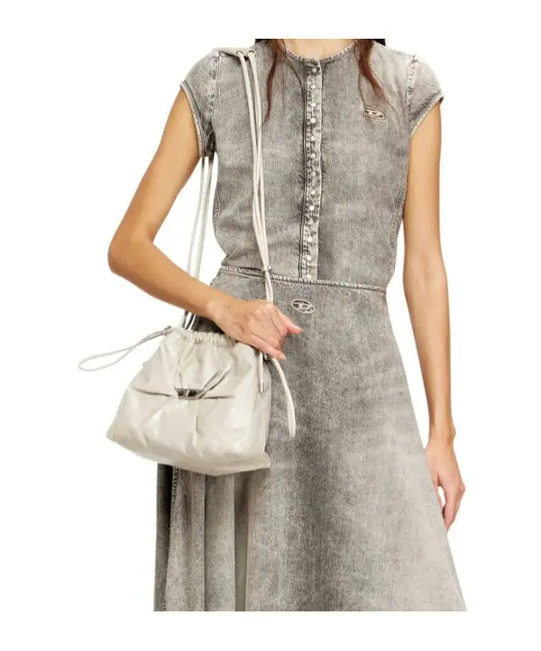 DIESEL® Scrunch Leather Bucket Bag - White