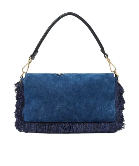 Fendi Butterfly Embellished Denim Baguette Bag