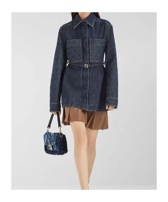 Fendi Butterfly Embellished Denim Baguette Bag