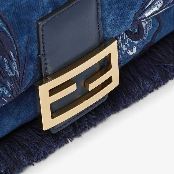 Fendi Butterfly Embellished Denim Baguette Bag