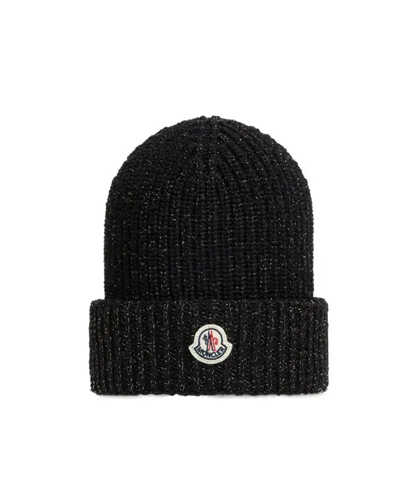 Moncler Logo Patch Ribbed Beanie - Black