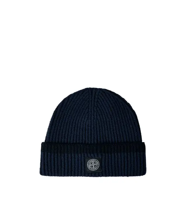 Stone Island Compass Patch Ribbed Beanie - Black