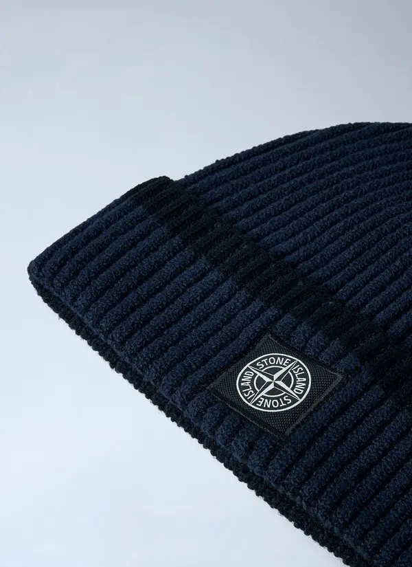 Stone Island Compass Patch Ribbed Beanie - Black