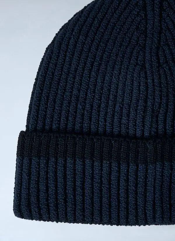 Stone Island Compass Patch Ribbed Beanie - Black
