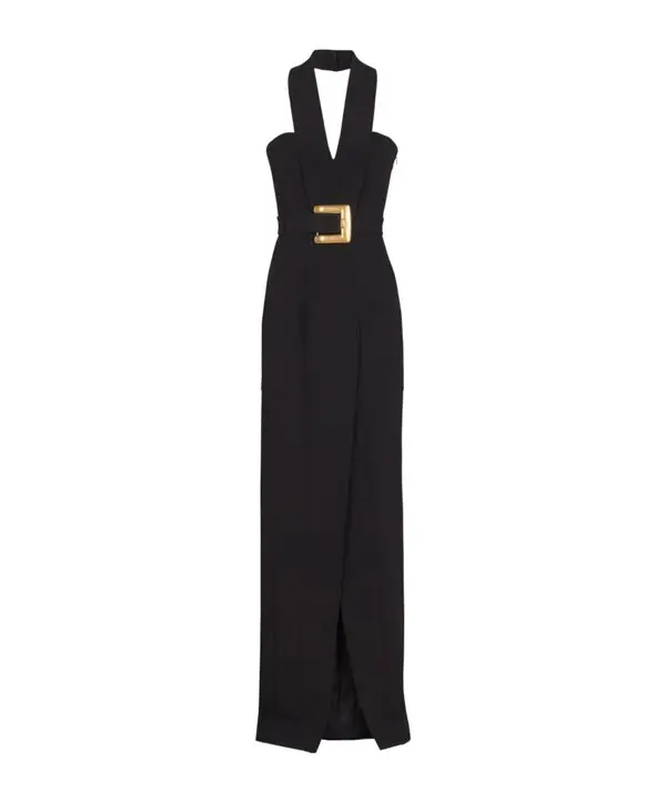 Balmain Belted Long Crepe Dress
