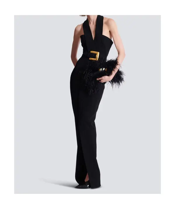 Balmain Belted Long Crepe Dress