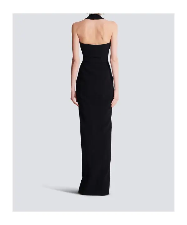 Balmain Belted Long Crepe Dress