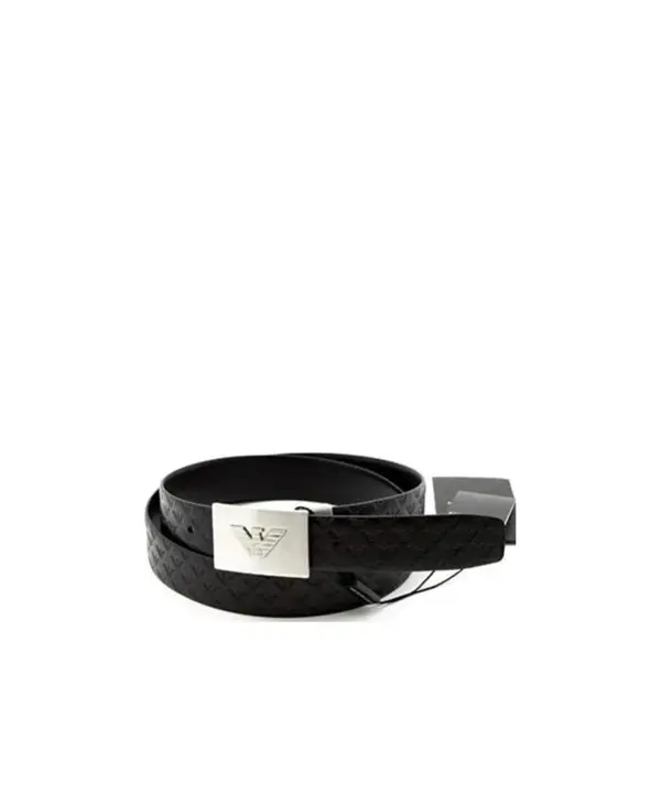 Emporio Armani Logo Patterned Leather Belt - Black
