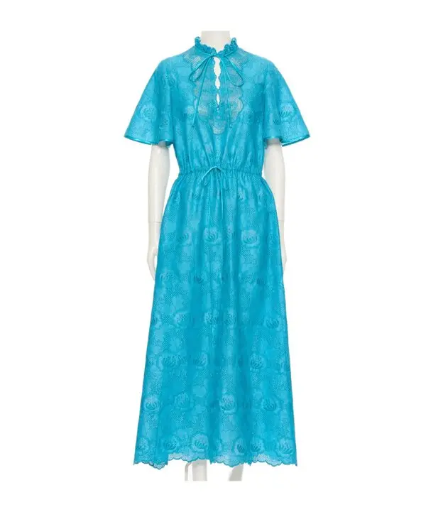 Valentino Garavani Short-sleeved Lace Maxi Dress With Tie Neck