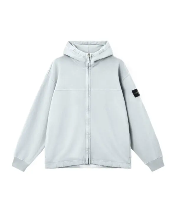 Stone Island Zipped Fleece Hoodie - Sky-blue