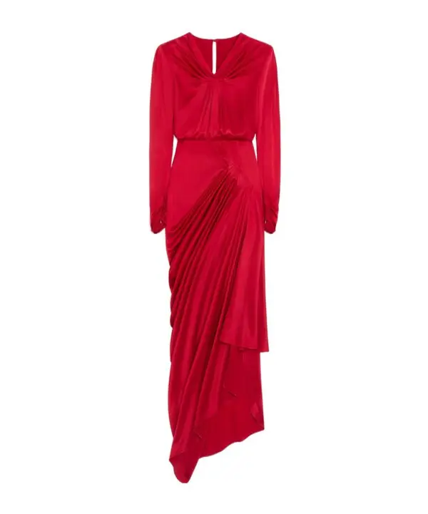 Valentino Garavani Crepe Satin Gown With Draped Details - Red