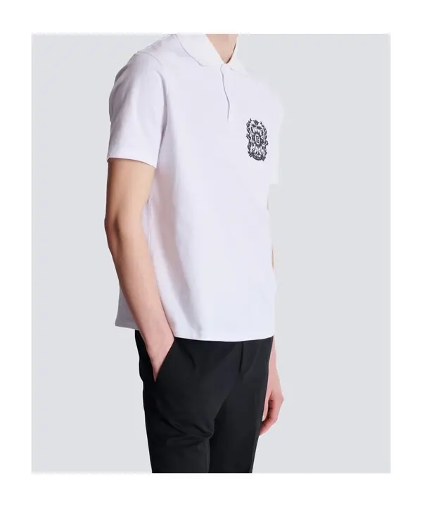 Balmain Cotton Polo Shirt With Écusson Print - White