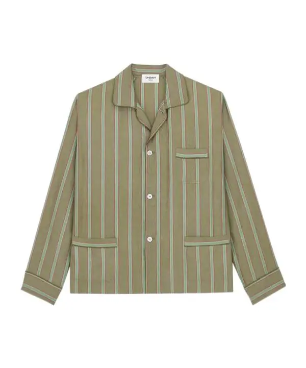 Saint Laurent Striped Button-up Pajama Top - Gray