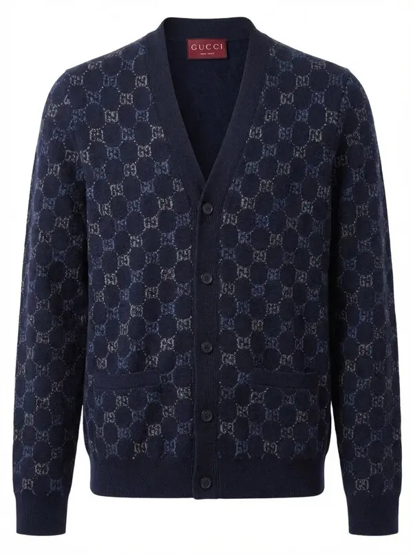 Gucci Gg Double Wool Knit V-neck Cardigan