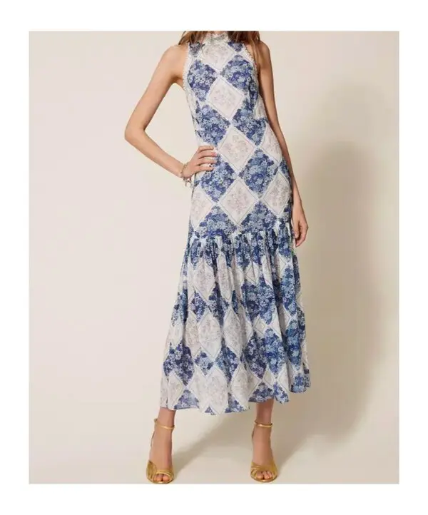 TWINSET Sleeveless Maxi Dress With Floral Print And Ruffled Hem
