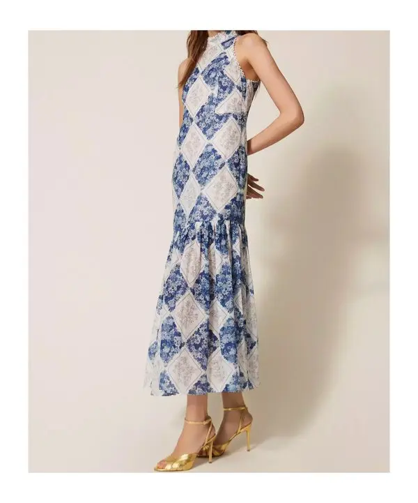 TWINSET Sleeveless Maxi Dress With Floral Print And Ruffled Hem
