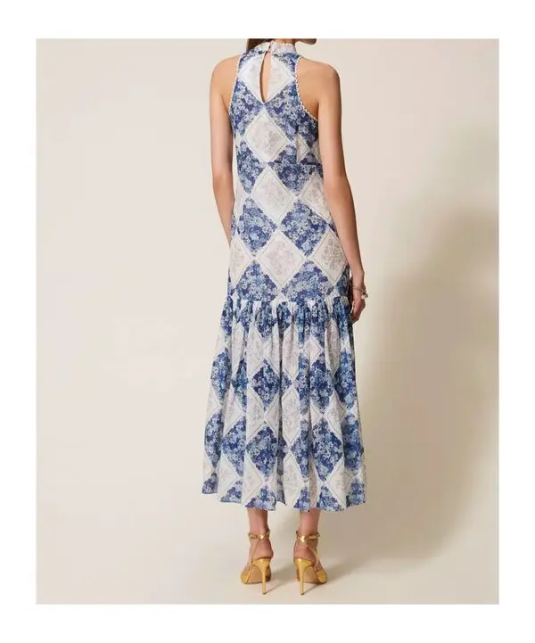 TWINSET Sleeveless Maxi Dress With Floral Print And Ruffled Hem