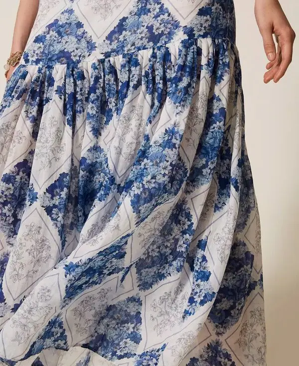 TWINSET Sleeveless Maxi Dress With Floral Print And Ruffled Hem