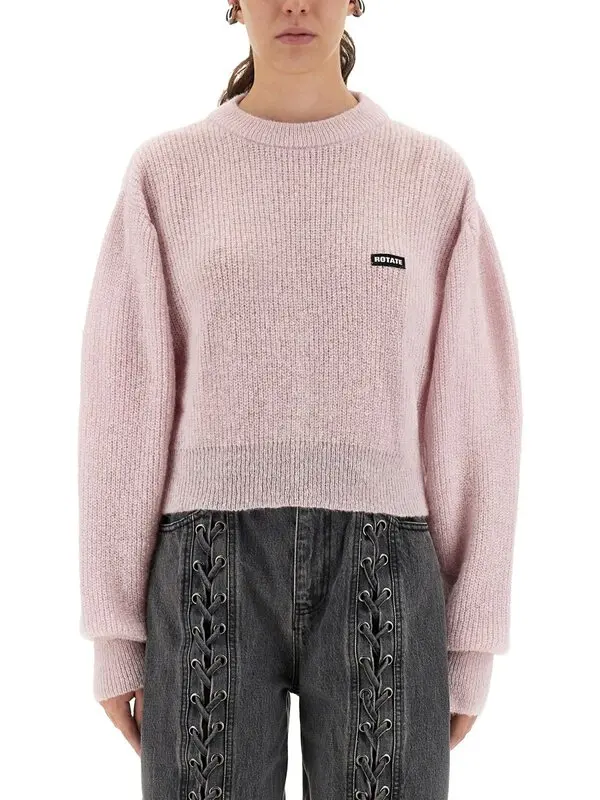 ROTATE BY BIRGER CHRISTENSEN Cropped Ribbed Crewneck Jumper - Pink