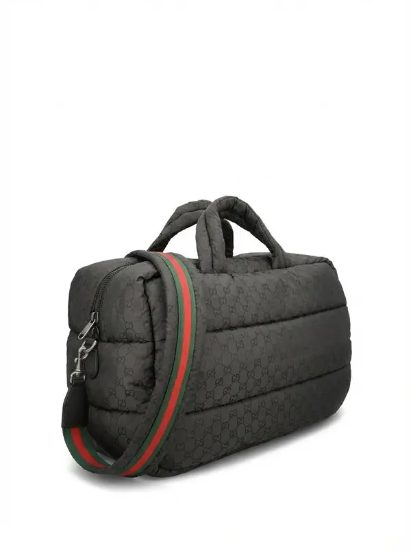 Gucci Monogrammed Padded Tote Bag With Web Stripe - Black