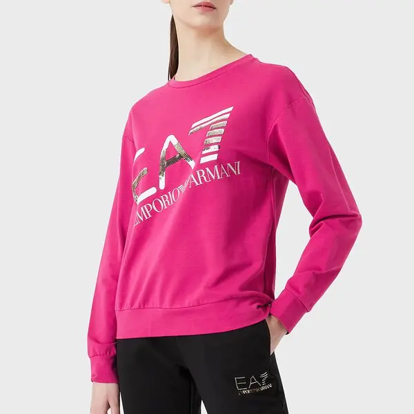 EA7 Sequined Logo Long Sleeve Crewneck Sweater