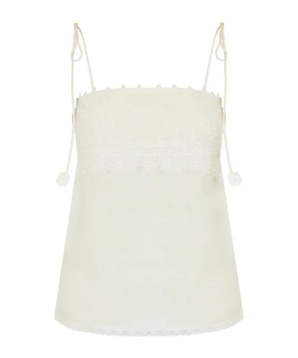 Valentino Garavani Lace Trim Spaghetti Strap Sleeveless Top - Ivory White