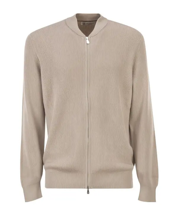 Brunello Cucinelli Zip-up Ribbed Cardigan - Nude