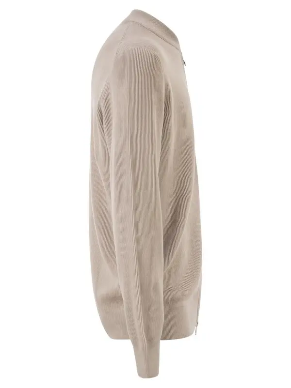Brunello Cucinelli Zip-up Ribbed Cardigan - Nude