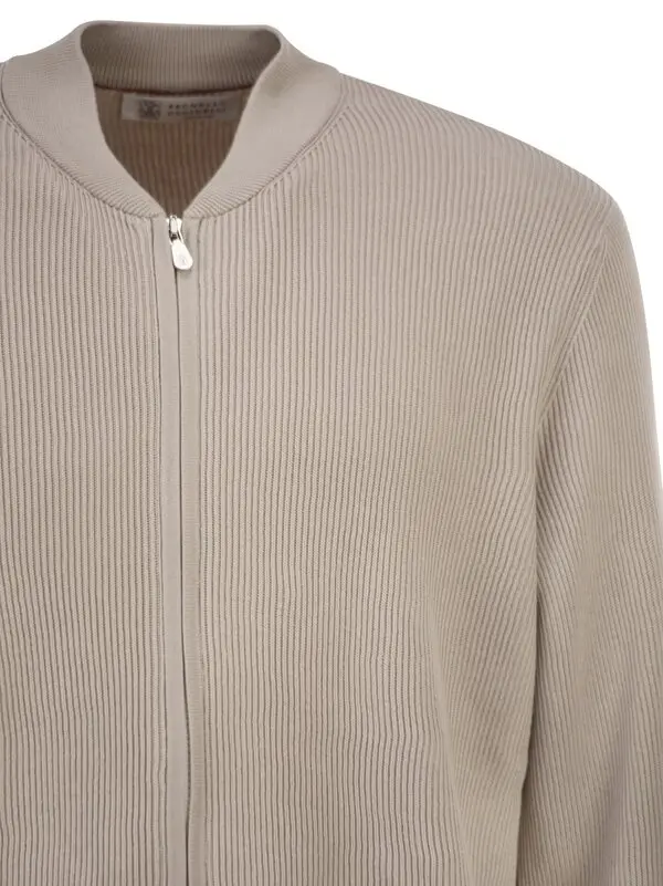 Brunello Cucinelli Zip-up Ribbed Cardigan - Nude