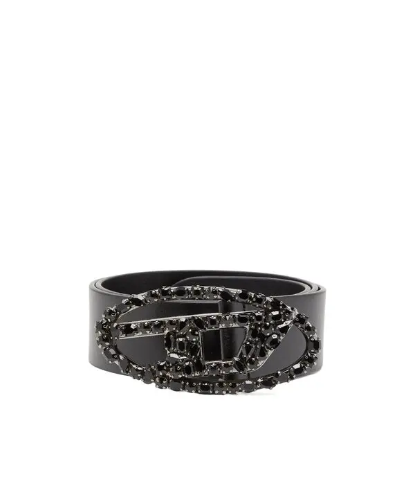 DIESEL® Embellished Oval Logo Belt - Black