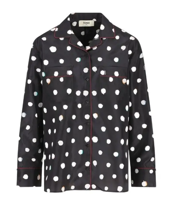 Fendi Falena Dots Printed Long Sleeve Shirt - Black