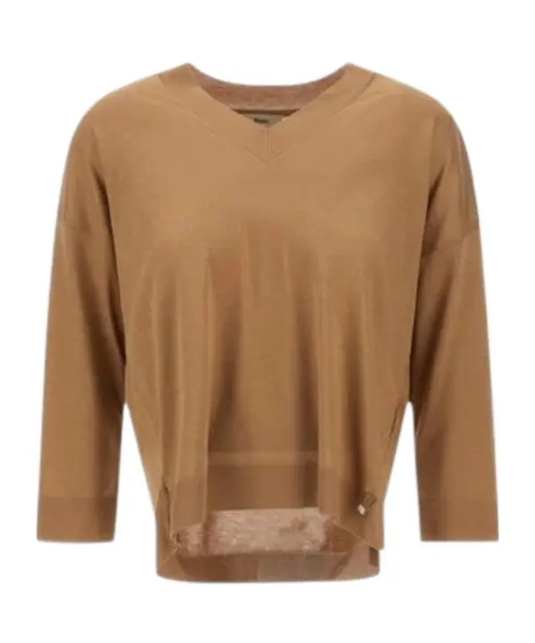 Herno V-neck Knitted Sweater - Camel