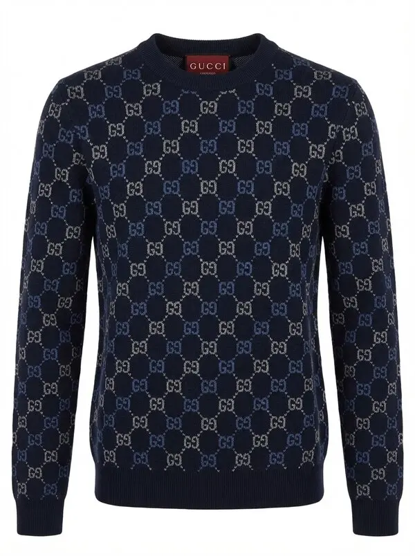Gucci Gg Double Wool Knit Sweater - Dark Blue