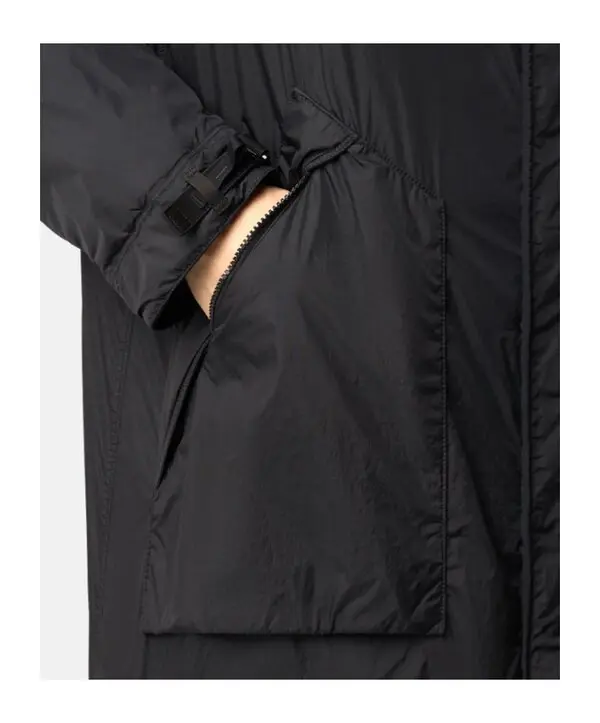 Stone Island Hooded Drawstring Coat With Logo Patch - Black