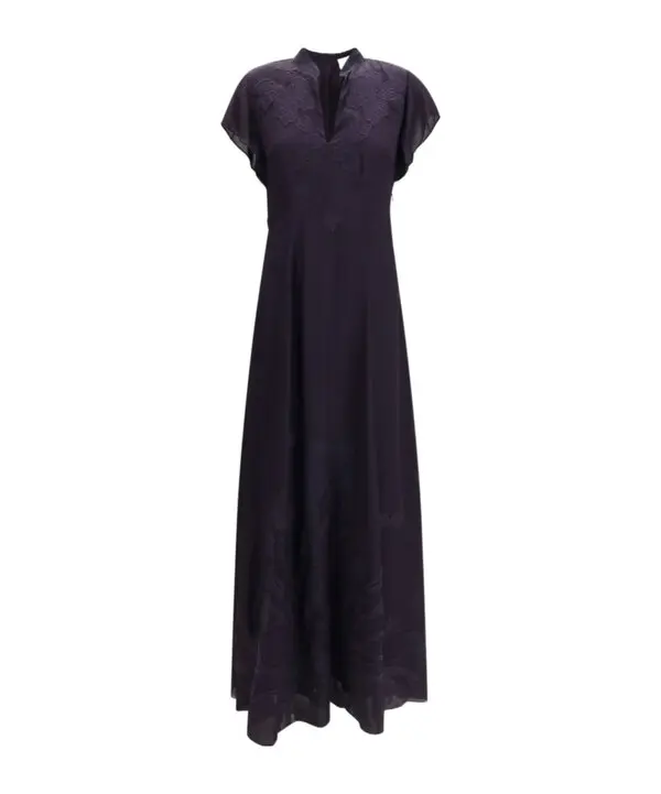 FORTE_FORTE Embroidered V-neck Crepe Gown - Black