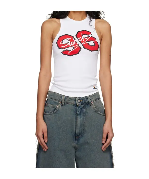 VIVIENNE WESTWOOD Ribbed Stretch Cotton Jersey Tank Top - White