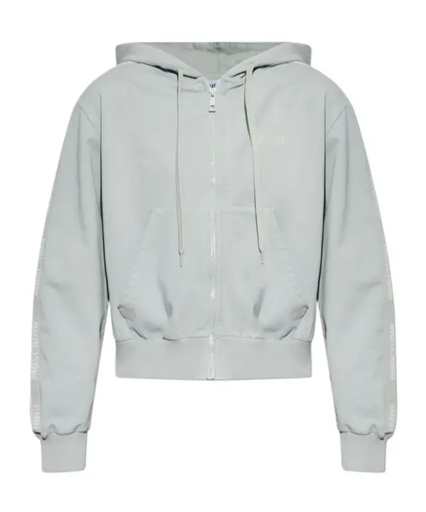 Moschino Tape Zip Hoodie Sweatshirt - White