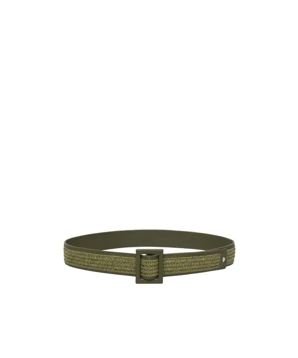 Max Mara Woven Raffia Belt With Leather Details - Sage Green