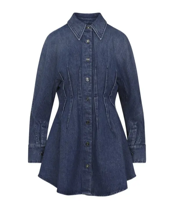 Givenchy Collared Long Sleeve Mini Denim Dress - Blu